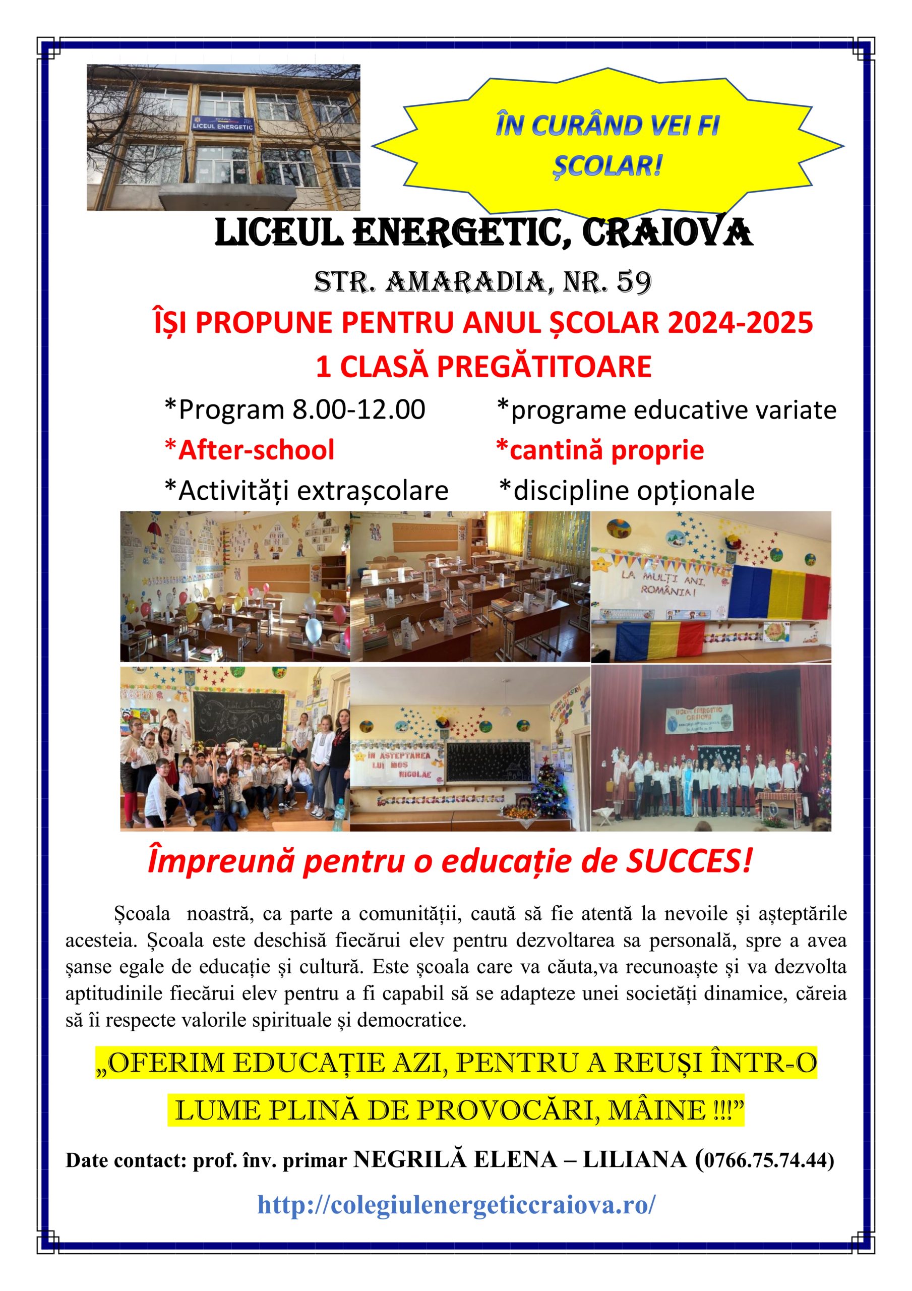 Înscrierea în învățământul primar – LICEUL ENERGETIC CRAIOVA